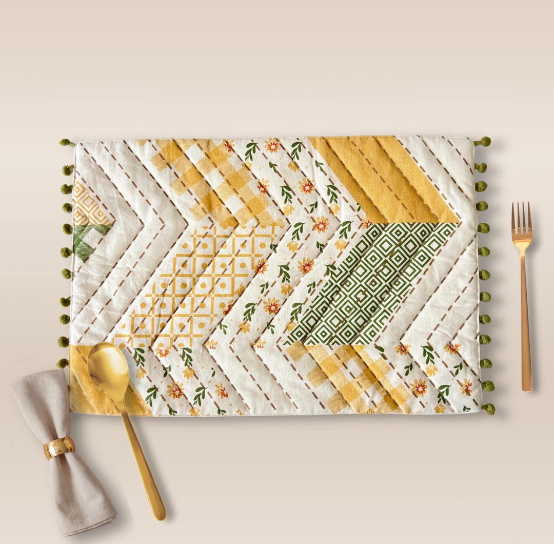 Patchwork Cotton Placemat, Farmhouse Table Decor, Quilted Floral ...
