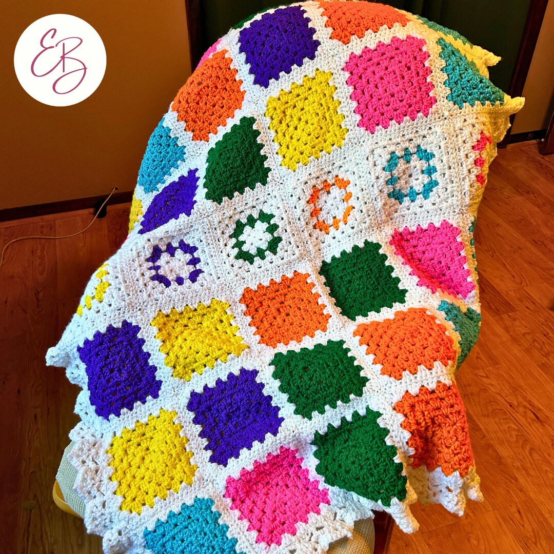Bright Neon Rainbow Squares Pattern Crochet Blanket - Handmade Crochet ...