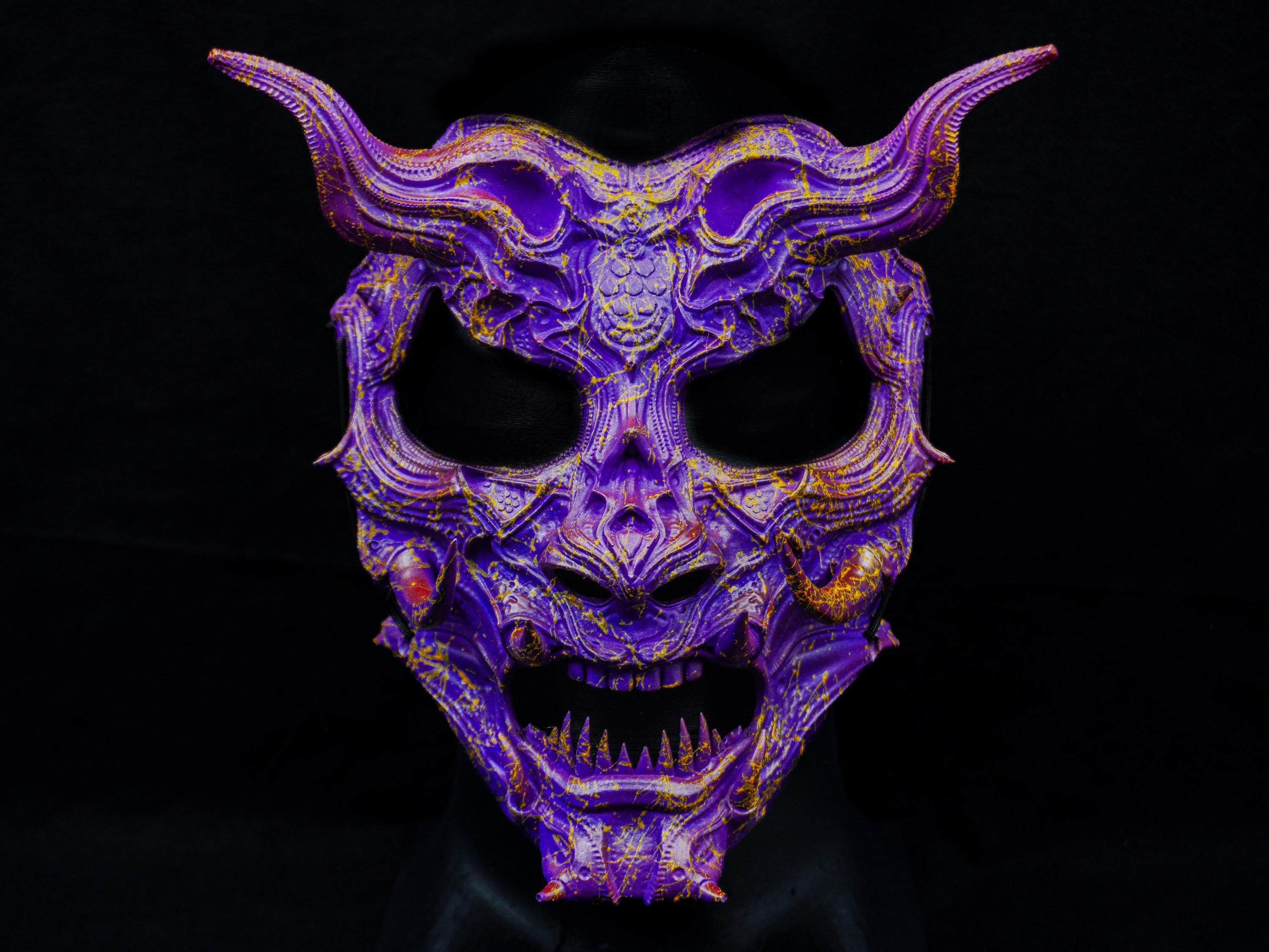 Purple Oni Demon Mask - Handcrafted Cosplay Mask, Unique Halloween ...
