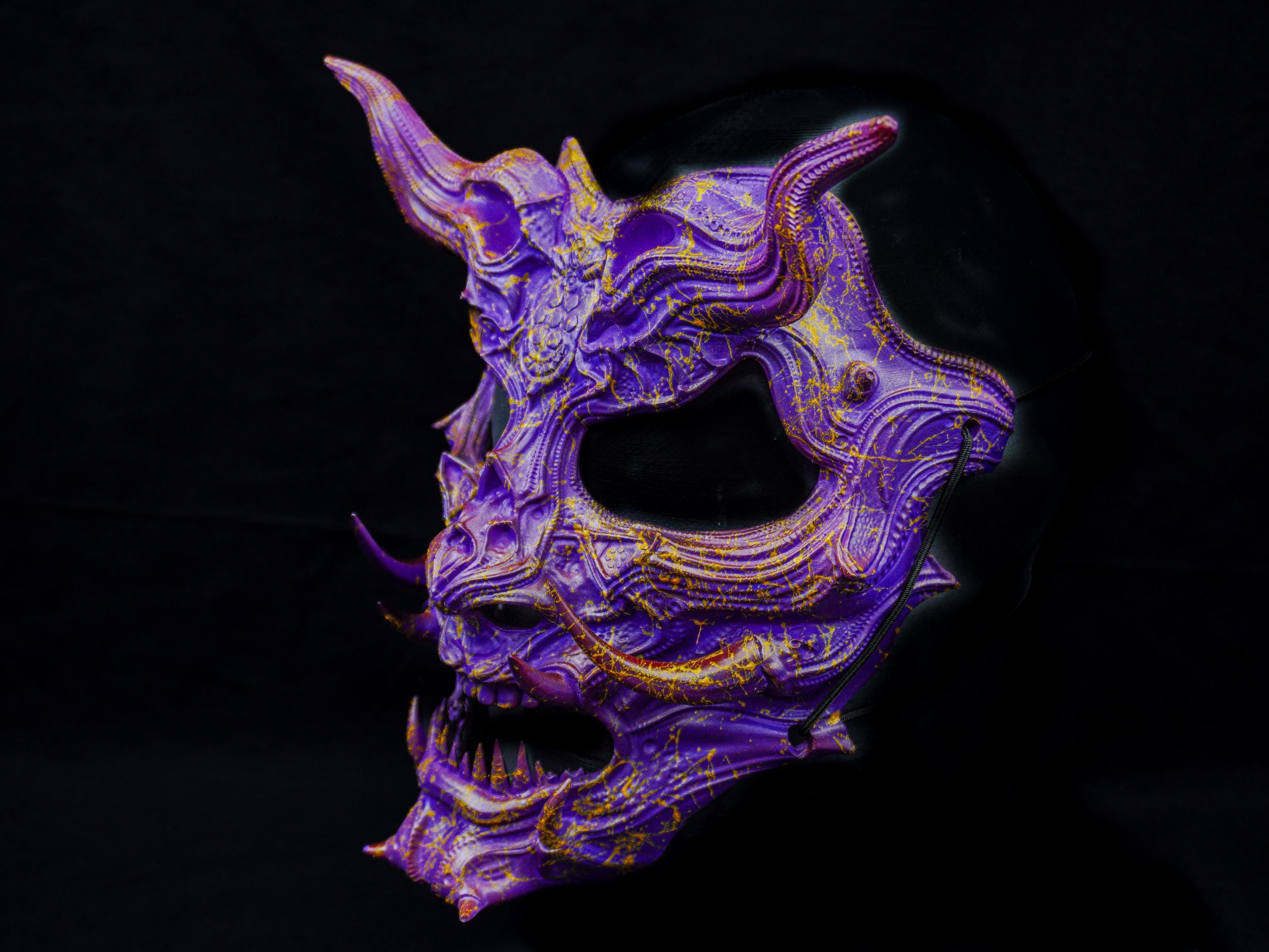Purple Oni Demon Mask - Handcrafted Cosplay Mask, Unique Halloween ...