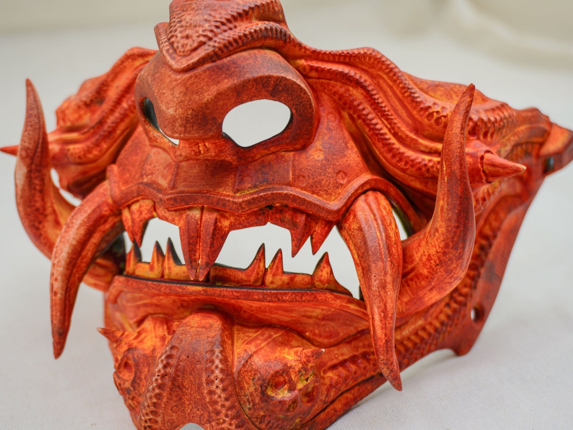 Wooden Style Samurai Mask, Hannya Mask, Oni Mask, Warrior Mask ...