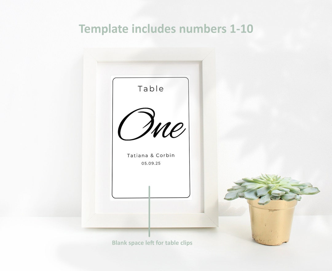 Wedding Table Numbers Template, Printable Table Numbers Sign, Editable ...
