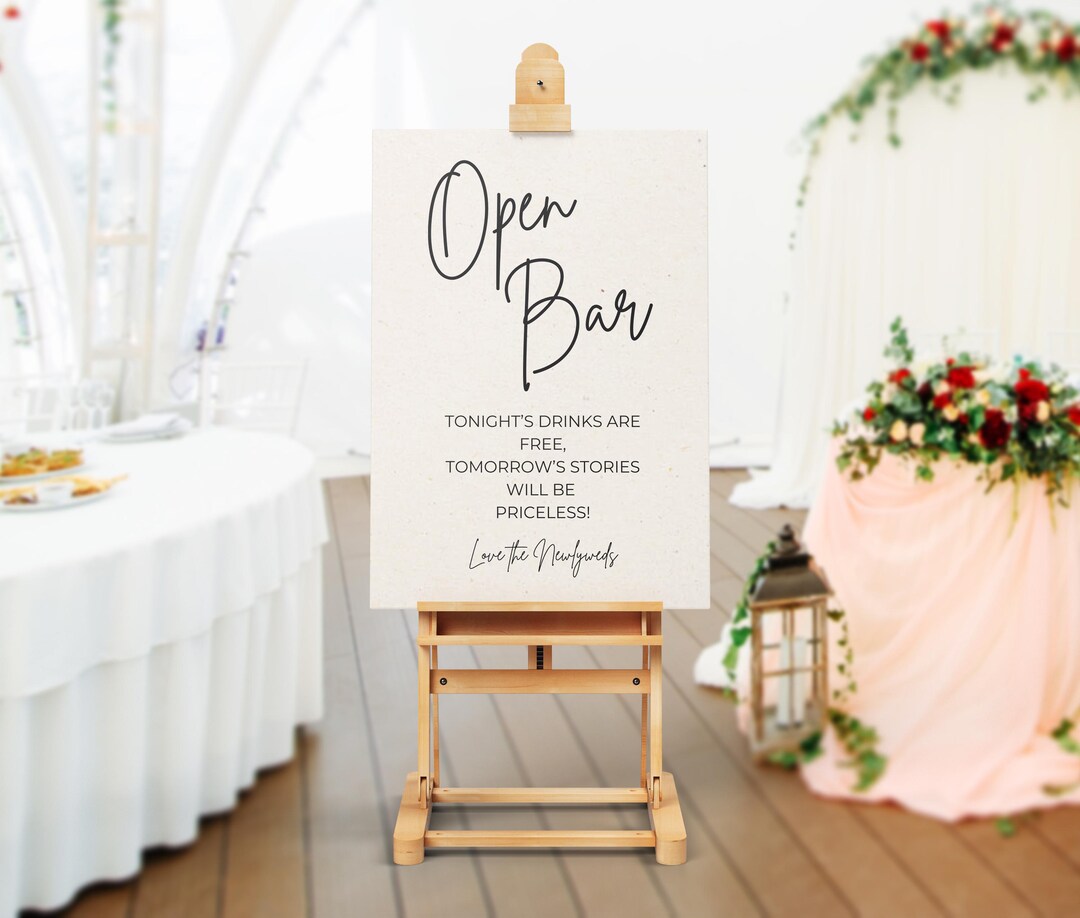 Open Bar Wedding Sign, Drinks on Us Editable Welcome Drinks Poster ...