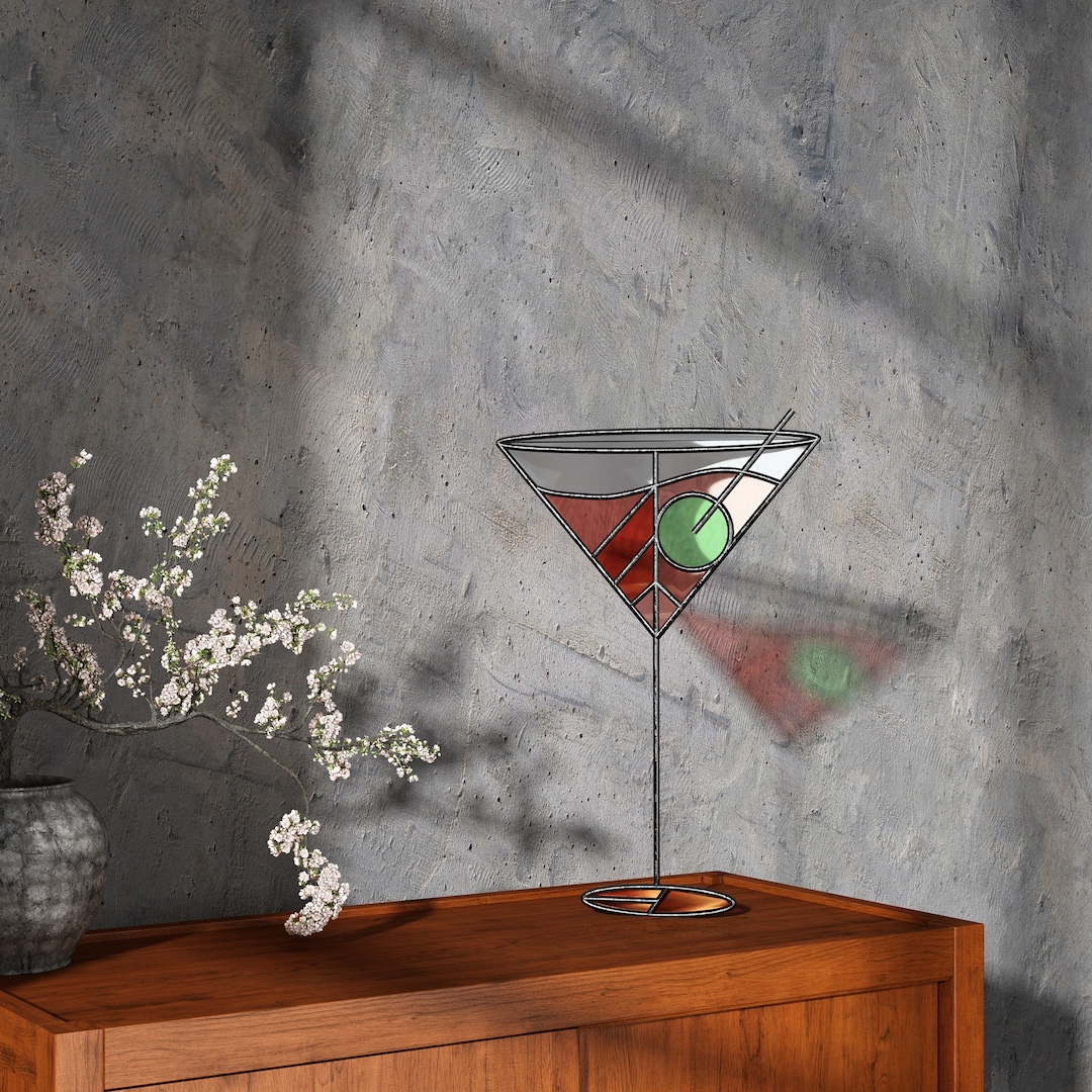 Martini Glass Stained Glass Pattern, Contemporary Style (digital ...