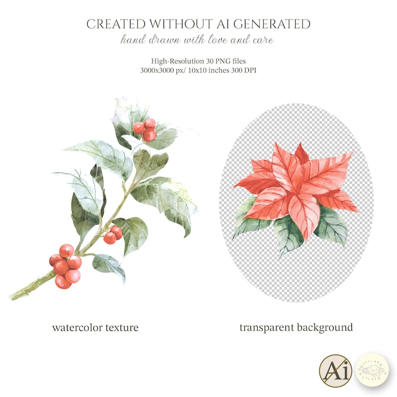 Holiday Wreath, Watercolor Clipart, Hand Painted, PNG File, Christmas ...