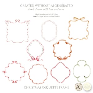 Coquette Frame, Ribbon Bow, Hand Painted, PNG File, Christmas Frame, Invitation Clipart ...