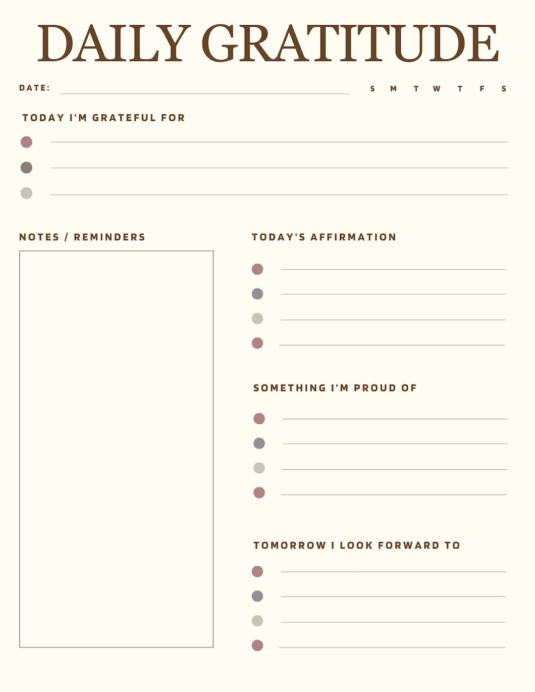Daily Gratitude Journal, Printable and Downloadable - Etsy