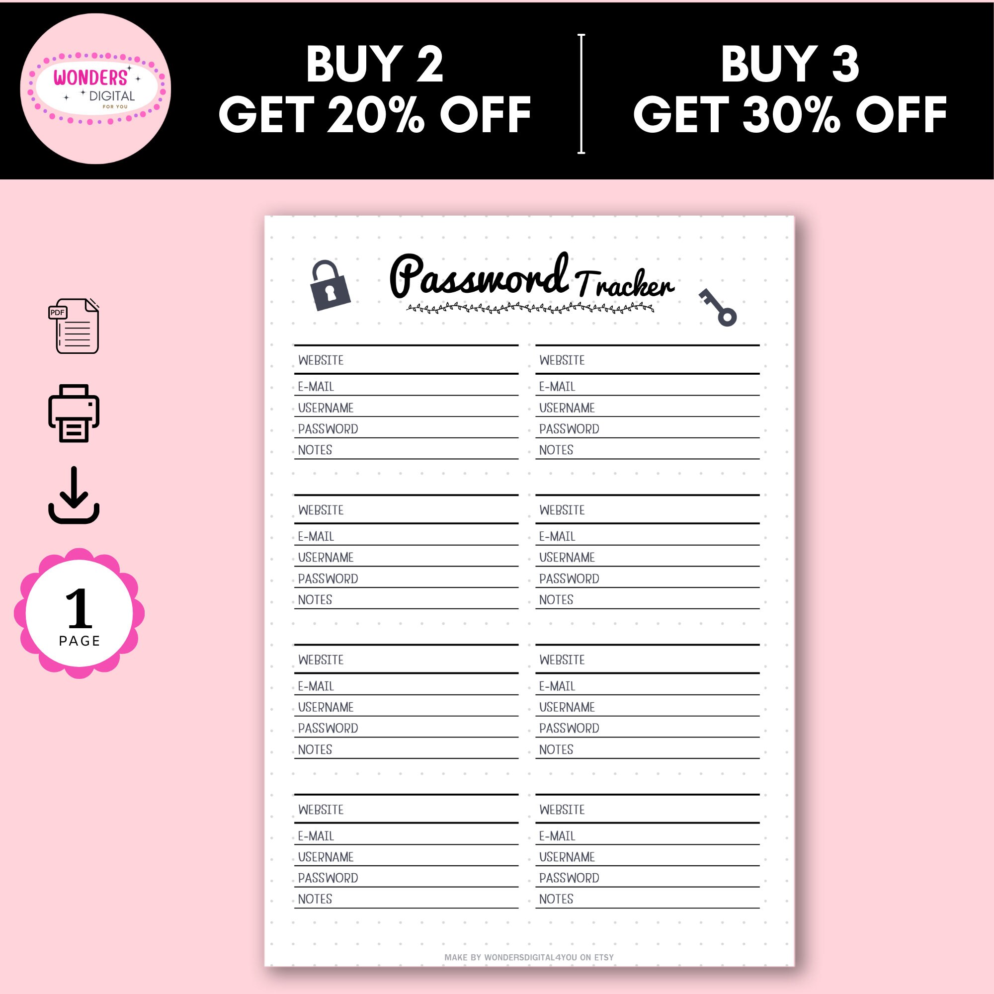 Password Tracker Printable & Fillable, A5 Journal Page, PRINTABLE ...