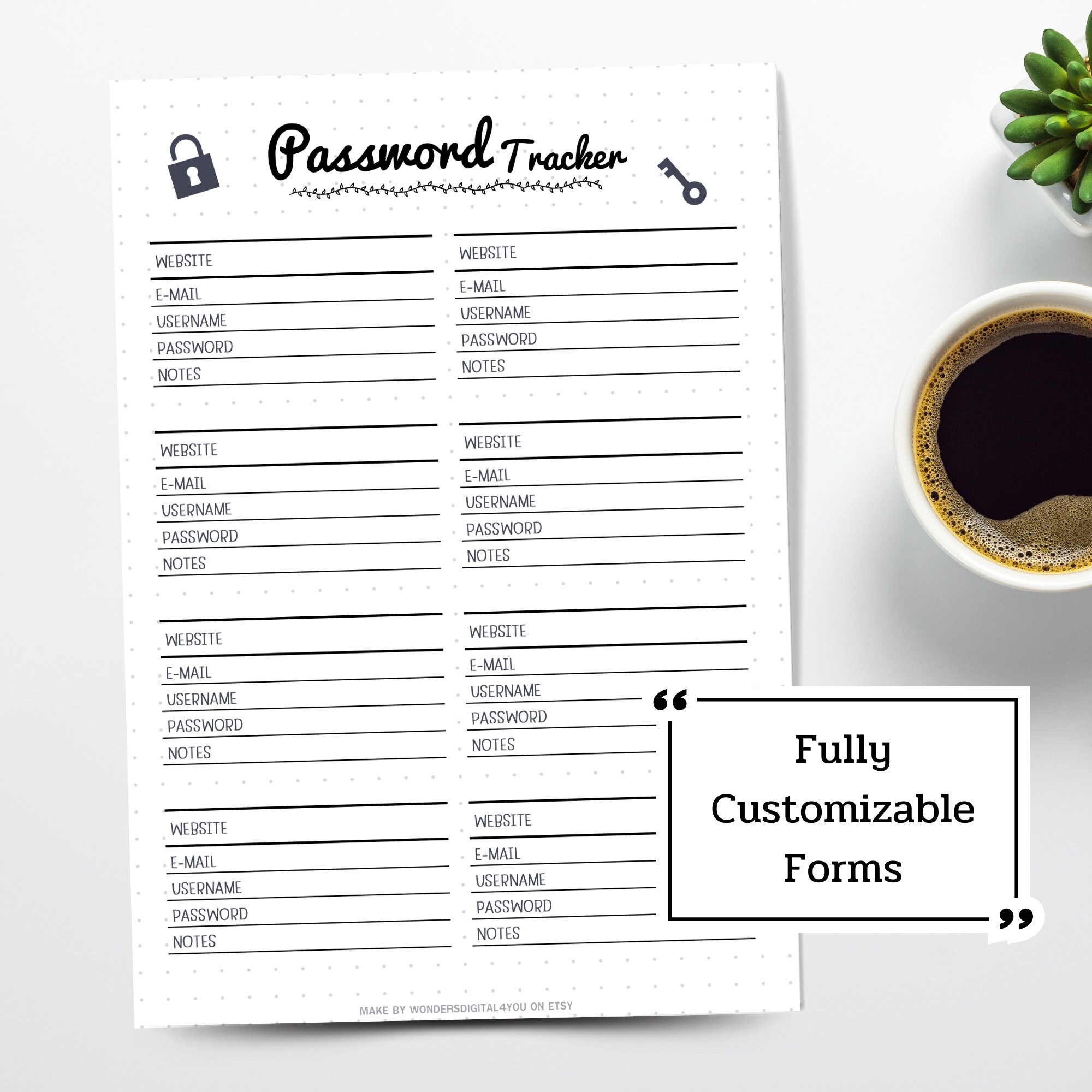 Password Tracker Printable And Fillable A5 Journal Page Printable Tracker Password Keeper