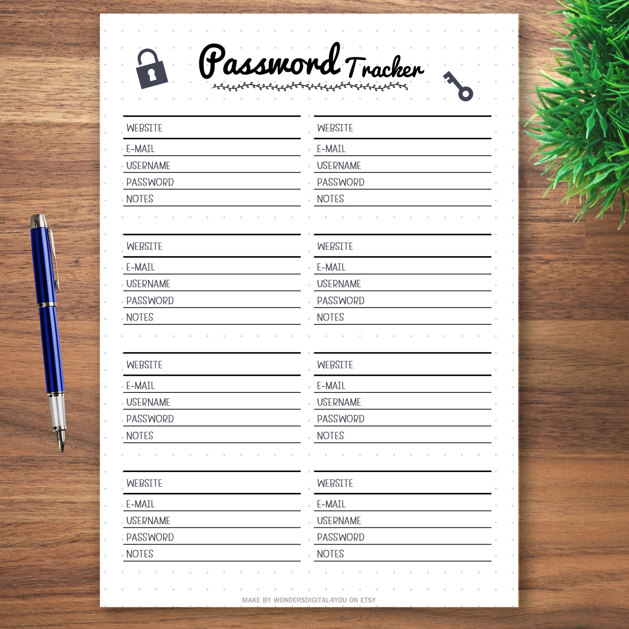 Password Tracker Printable & Fillable, A5 Journal Page, PRINTABLE ...