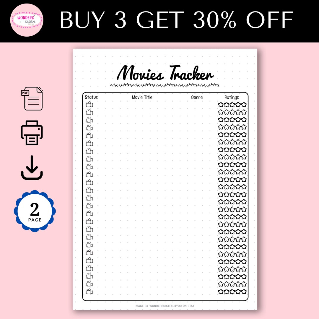 Movie Tracker Page Printable, A5 Journal Page, PRINTABLE Monthly ...