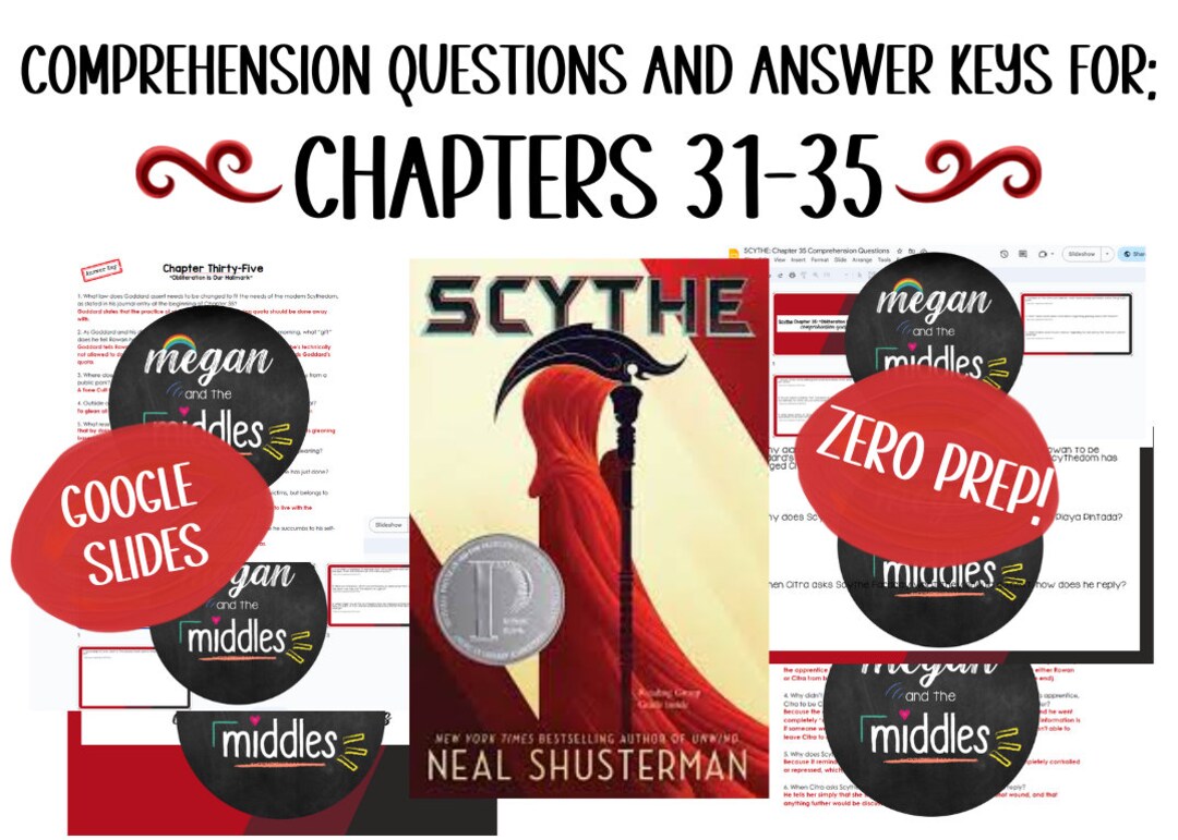 SCYTHE: by Neal Shusterman- Comprehension Questions and Answer Keys for ...