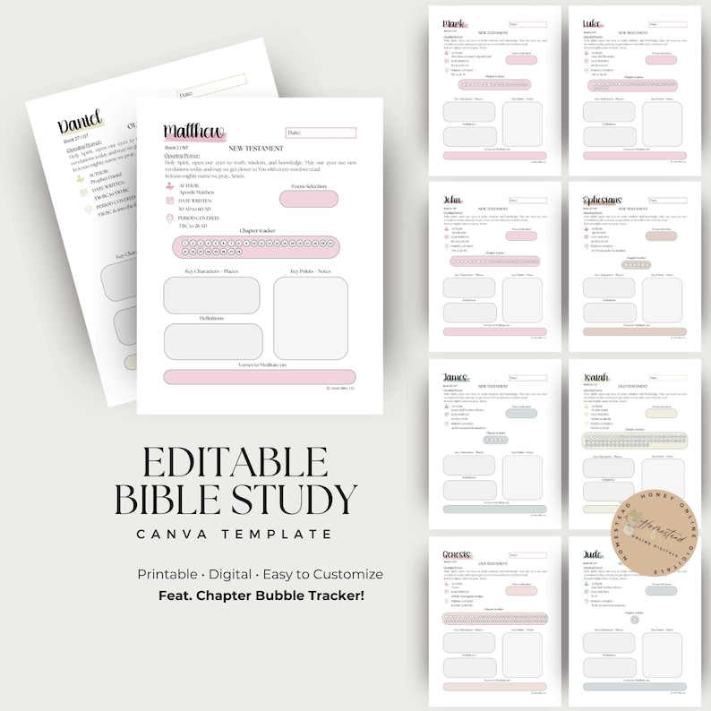 Editable Bible Study Template | Chapter Bubble Tracker (canva ...