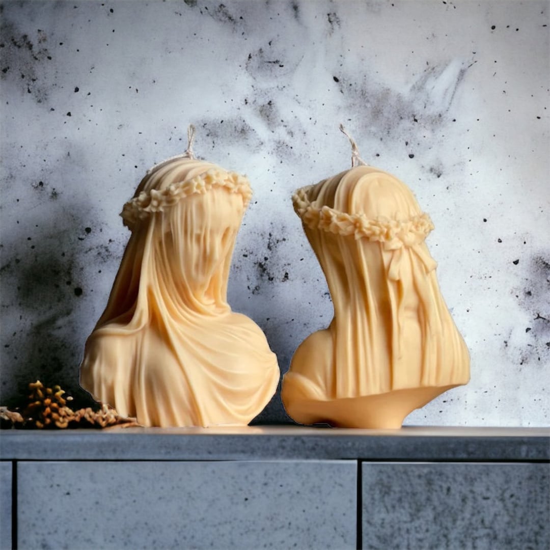 Veiled Lady Candle Woman Bust Candle Sculptural Pillar Soy Wax Shaped ...