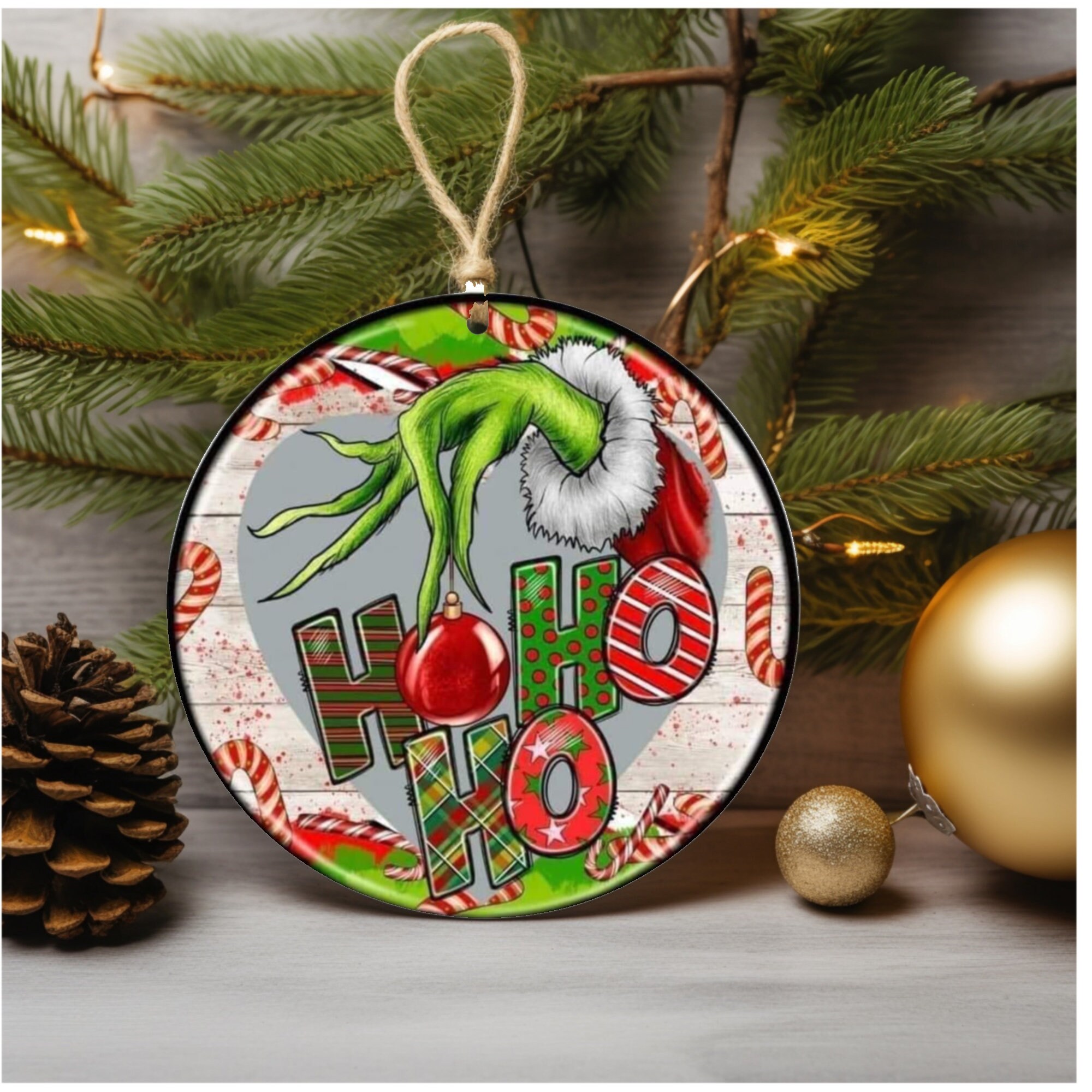 Grinch Ceramic Ornament, Grinch Hand Ho Ho Ho Red Green Christmas Tree ...