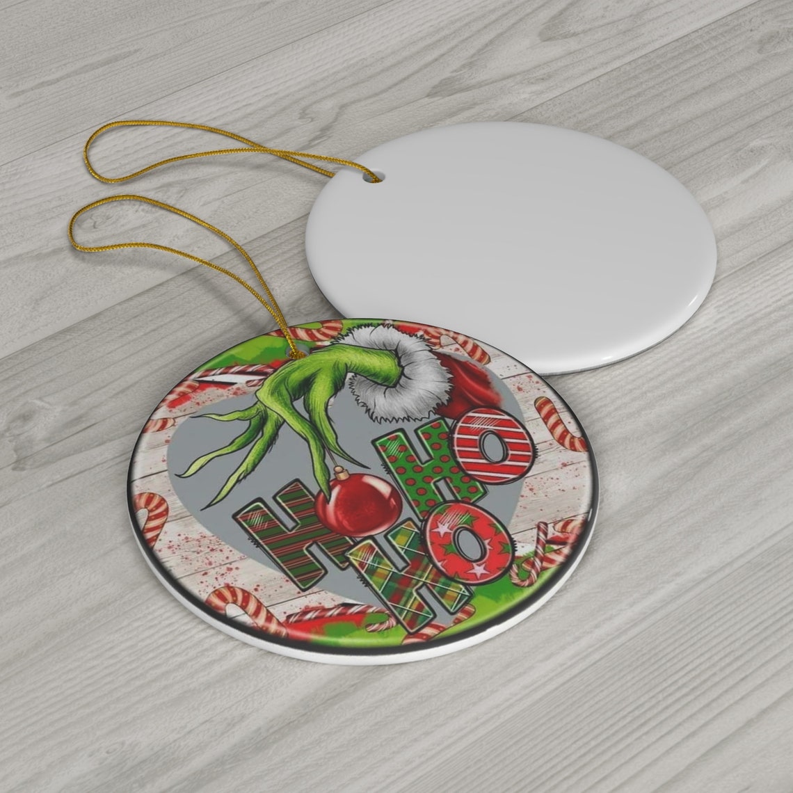 Grinch Ceramic Ornament, Grinch Hand Ho Ho Ho Red Green Christmas Tree ...