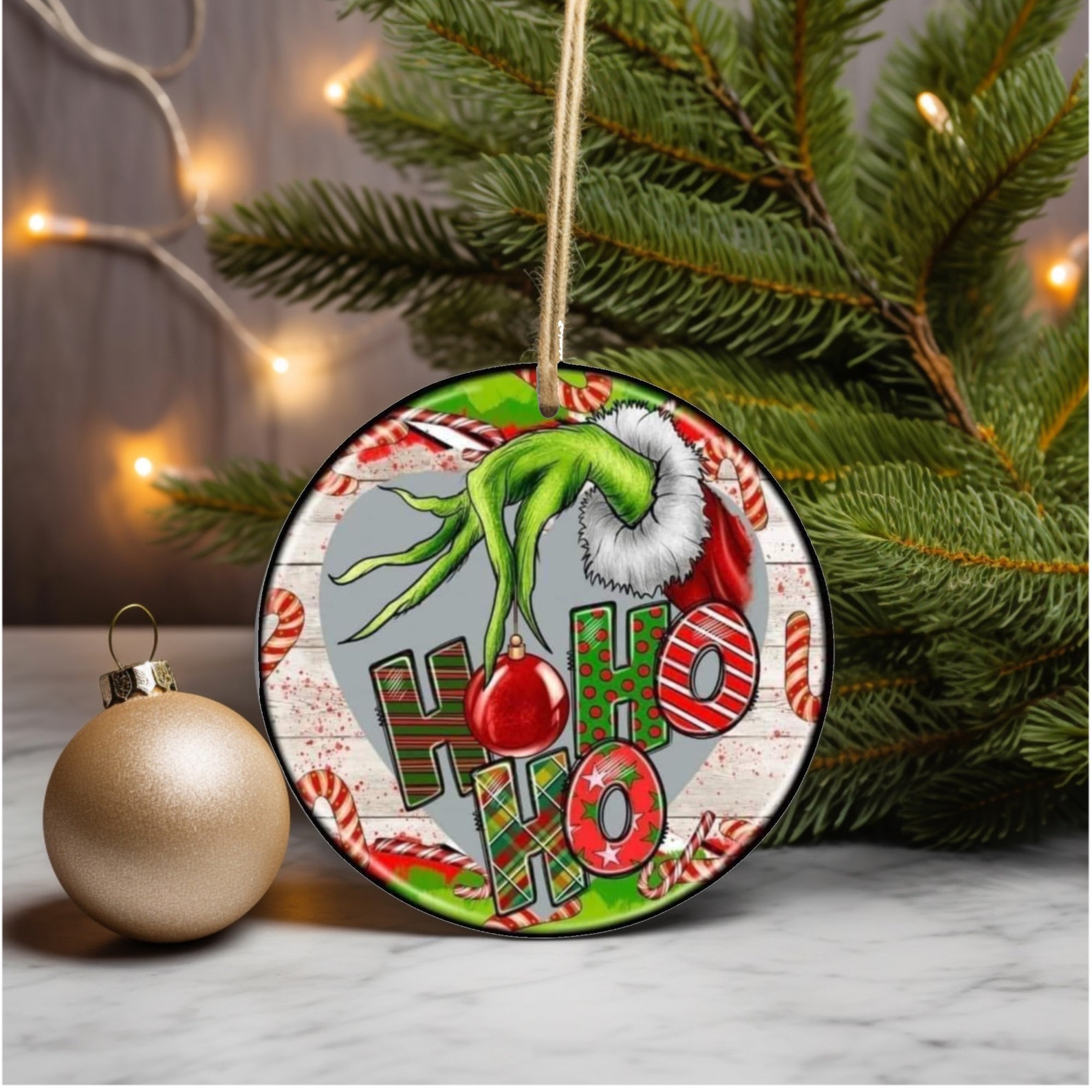 Grinch Ceramic Ornament, Grinch Hand Ho Ho Ho Red Green Christmas Tree ...
