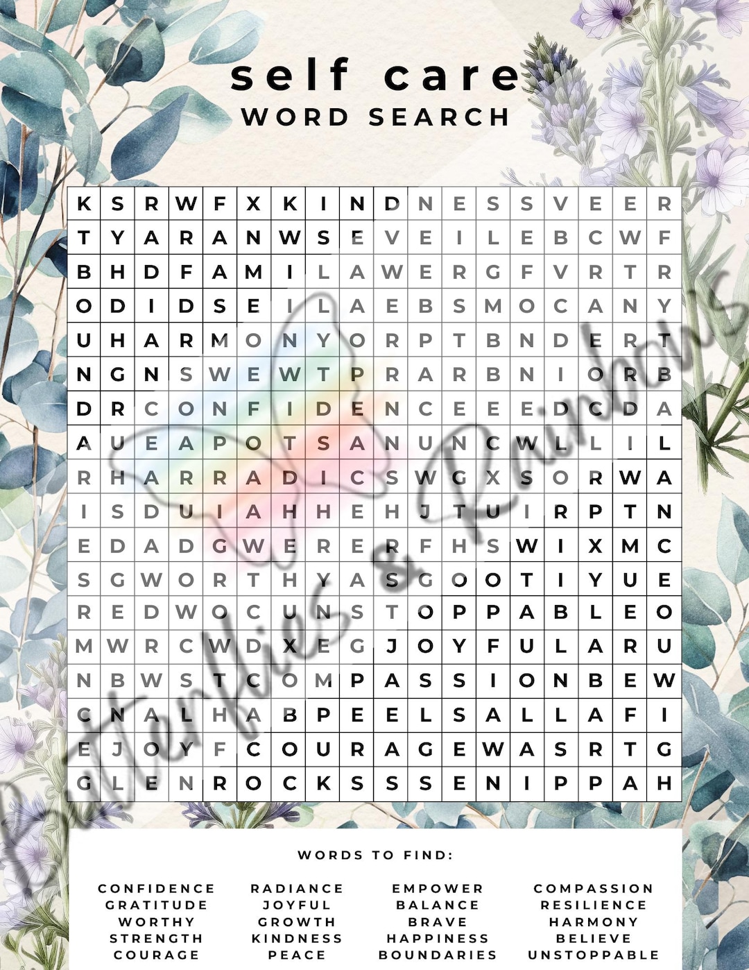 Selfcare Word Search - Etsy