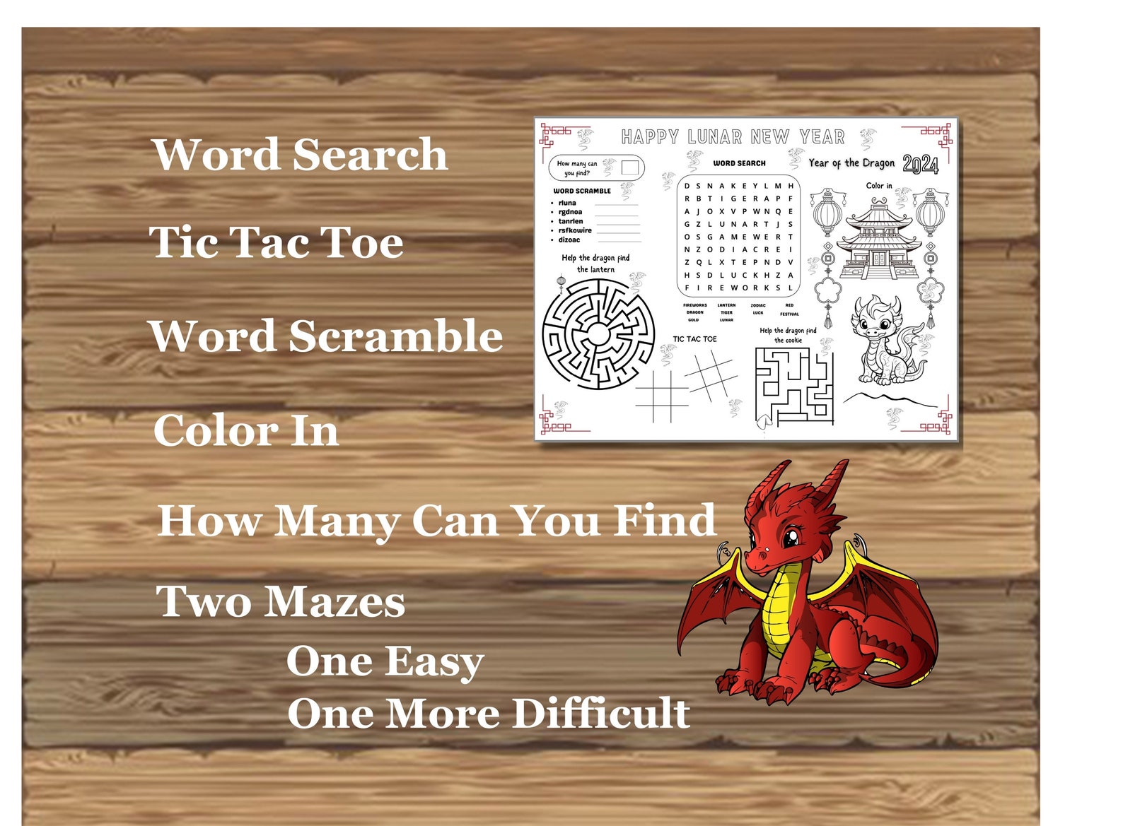 Lunar New Year Activity Sheet, Year of the Dragon Coloring Page, Lunar ...