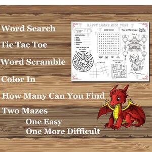Lunar New Year Activity Sheet, Year of the Dragon Coloring Page, Lunar ...