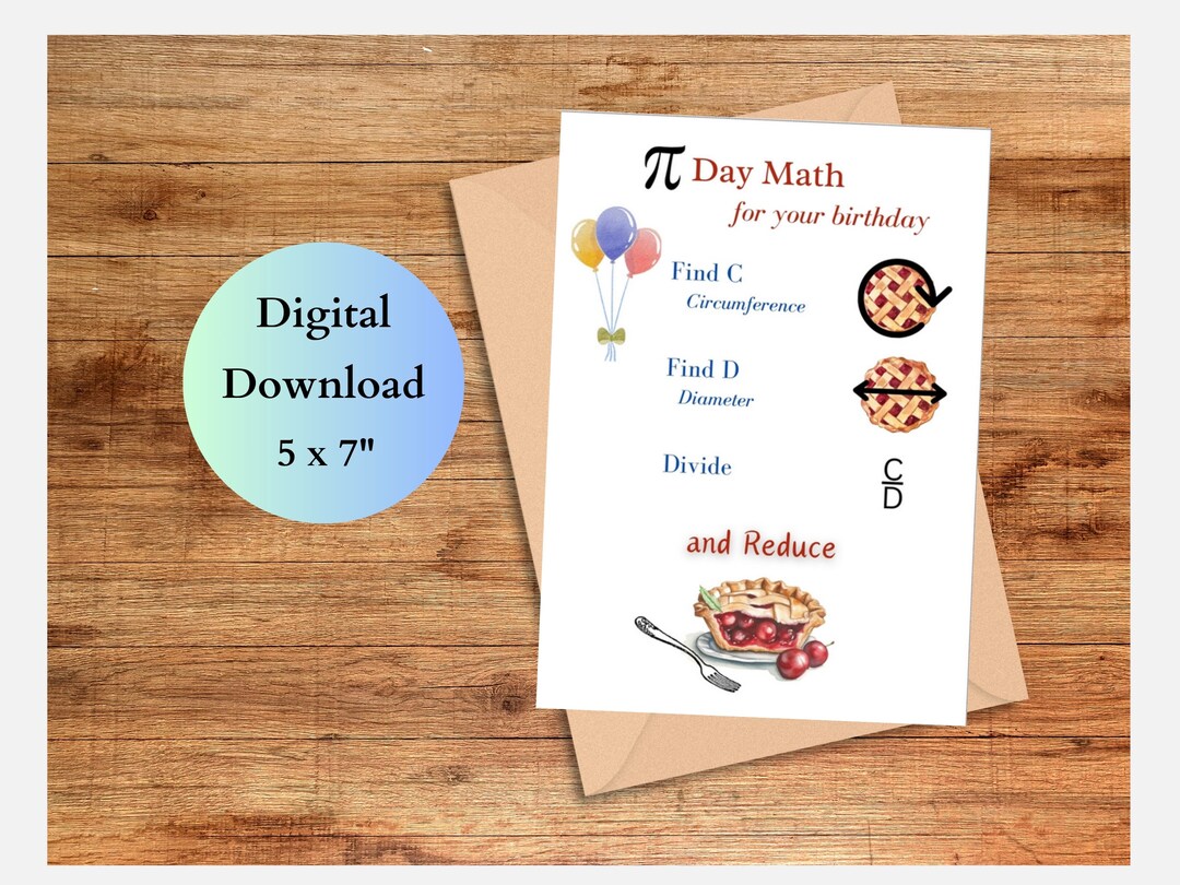 Pi Day Math Birthday Card, Calculate Pi With a Pie. Perfect for Math ...
