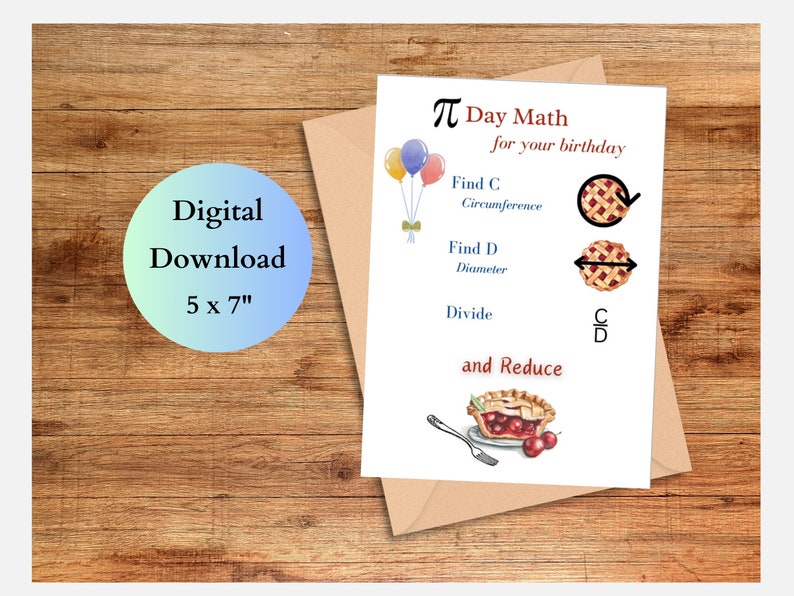 Pi Day Math Birthday Card, Calculate Pi With a Pie. Perfect for Math ...