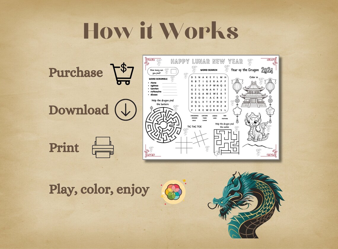 Lunar New Year Activity Sheet, Year of the Dragon Coloring Page, Lunar ...