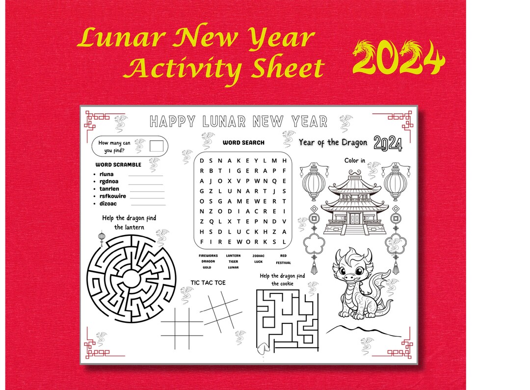 Lunar New Year Activity Sheet, Year of the Dragon Coloring Page, Lunar ...