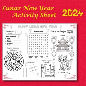 Lunar New Year Activity Sheet, Year of the Dragon Coloring Page, Lunar ...