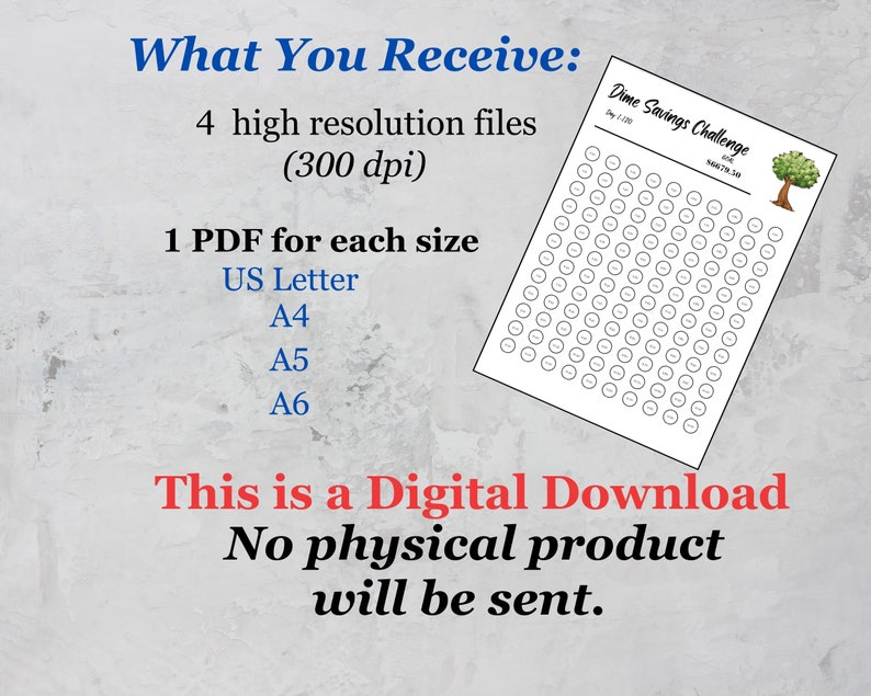 Dime Savings Challenge Tracker Printable PDF, Instant Download, Save 6679 in One Year, 4 Sizes ...