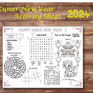 Lunar New Year Activity Sheet, Year of the Dragon Coloring Page, Lunar ...