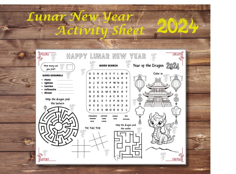 Lunar New Year Activity Sheet, Year of the Dragon Coloring Page, Lunar ...