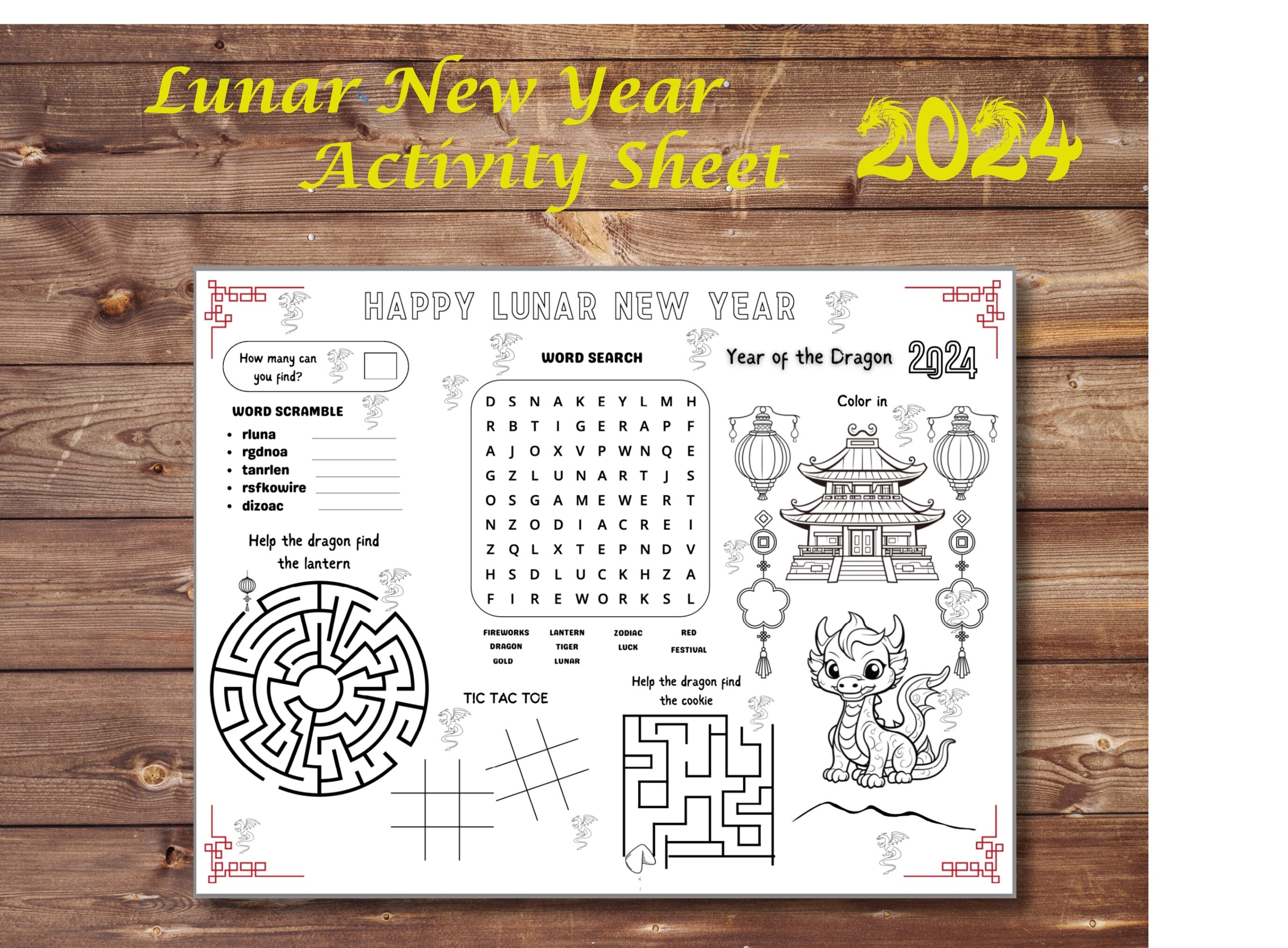 Lunar New Year Activity Sheet, Year of the Dragon Coloring Page, Lunar ...