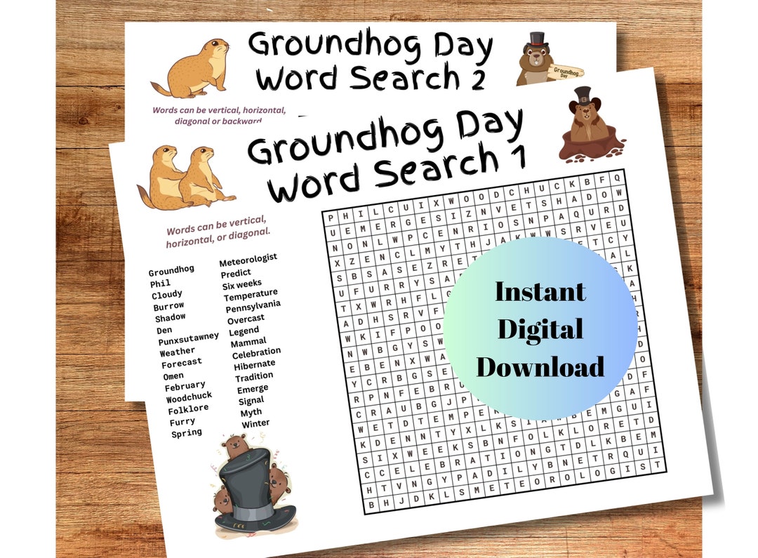 Groundhog Day Word Search, Family Fun Night Puzzle, Classroom Activity ...