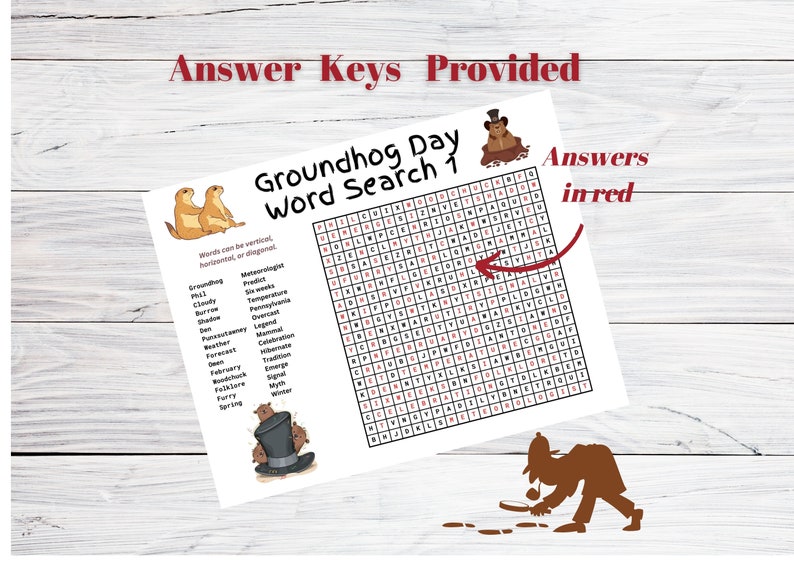 Groundhog Day Word Search, Family Fun Night Puzzle, Classroom Activity ...