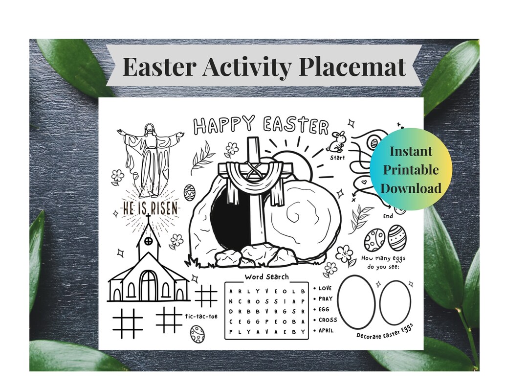 Christian Easter Activity Placemat, 'he is Risen', Kids Easter Fun ...