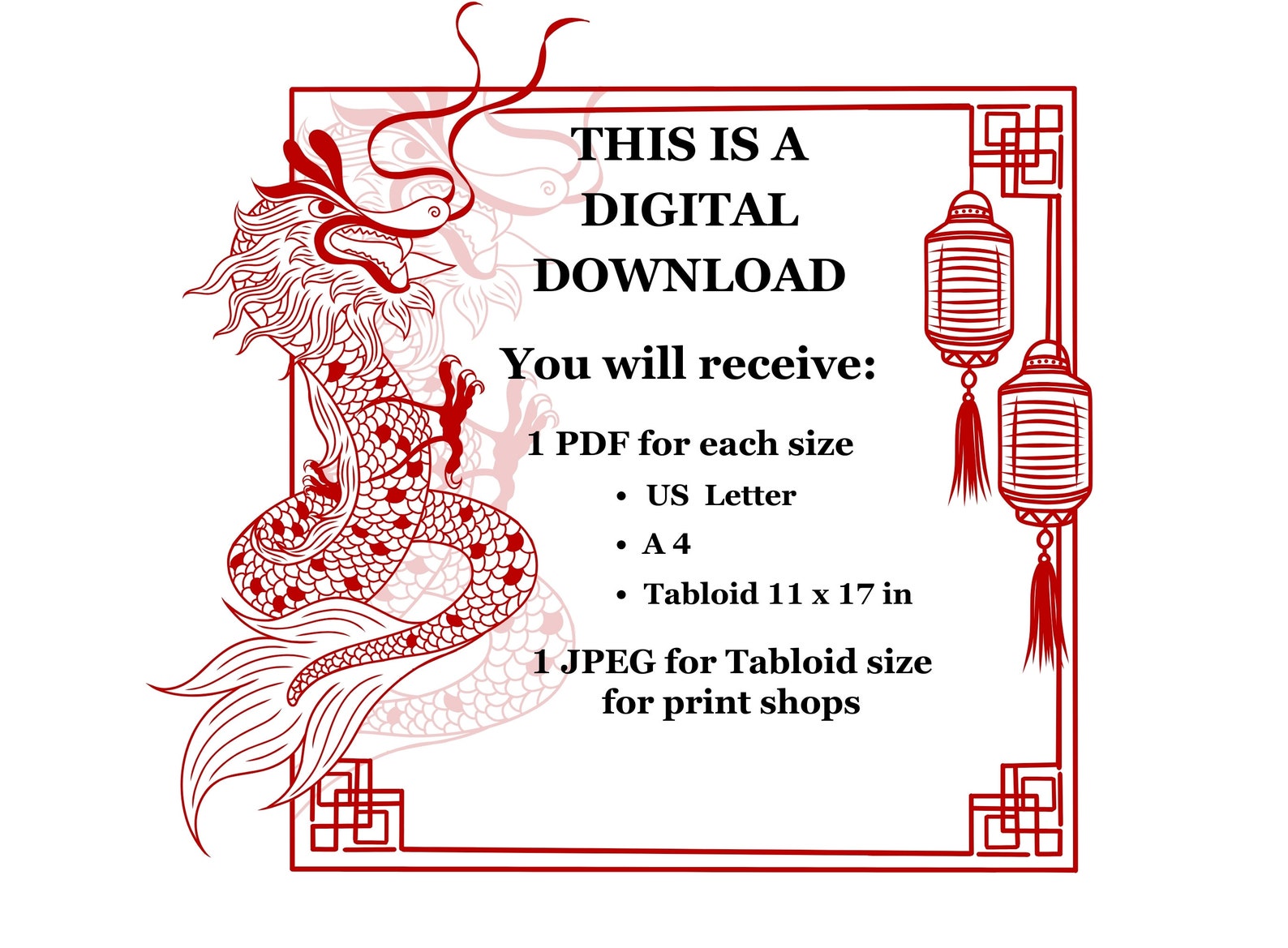 Lunar New Year Activity Sheet, Year of the Dragon Coloring Page, Lunar ...