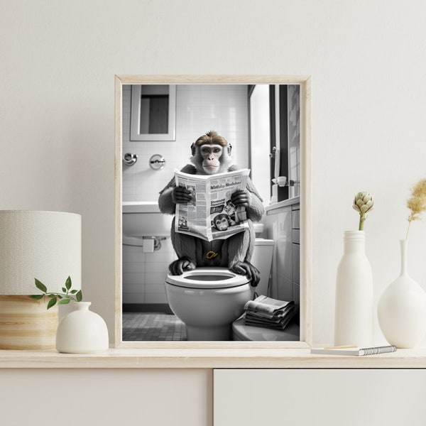 Monkey on Toilet Poster - Etsy New Zealand