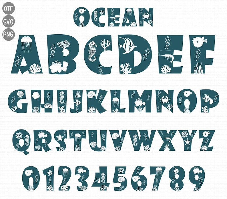 Ocean Font Svg, Ocean Letters Svg Png, Alphabet Font Svg, Ocean Alphabet Svg, Alphabet Svg, Font ...