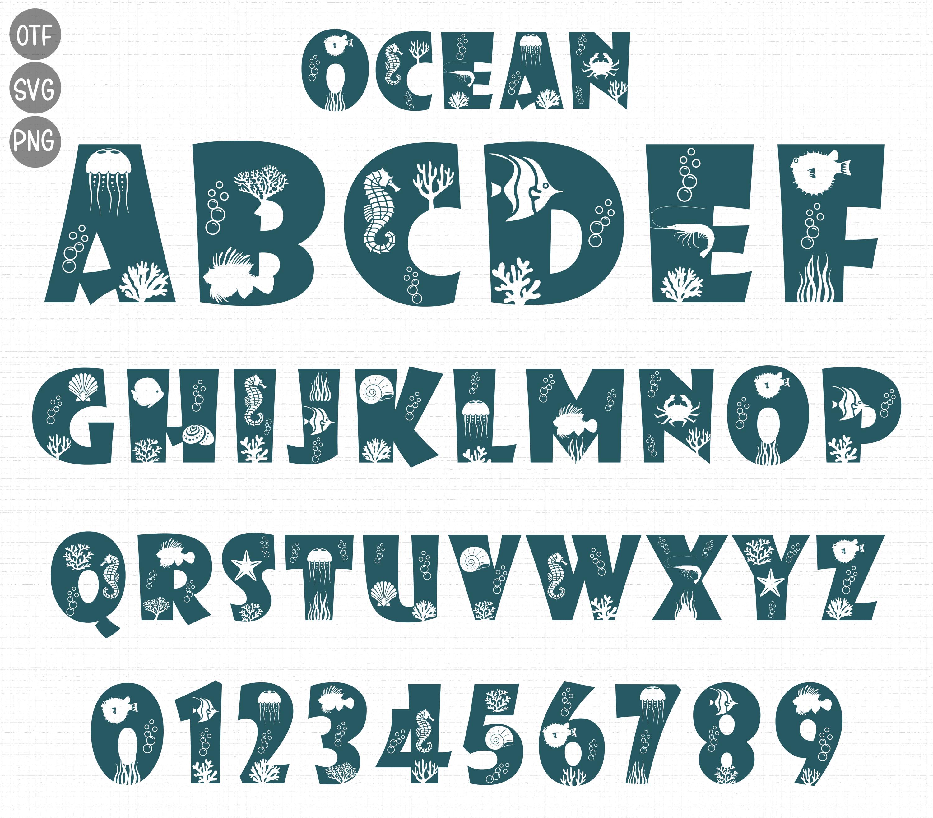 Ocean Font Svg, Ocean Letters Svg Png, Alphabet Font Svg, Ocean ...