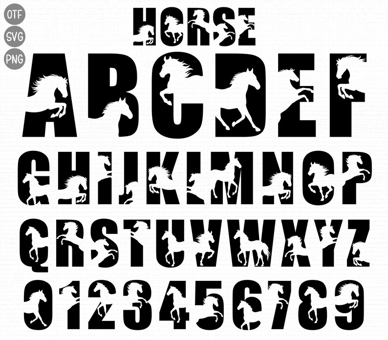 Horse Font Alphabet, Equestrian Letters, Numbers (SVG PNG OTF) - Etsy