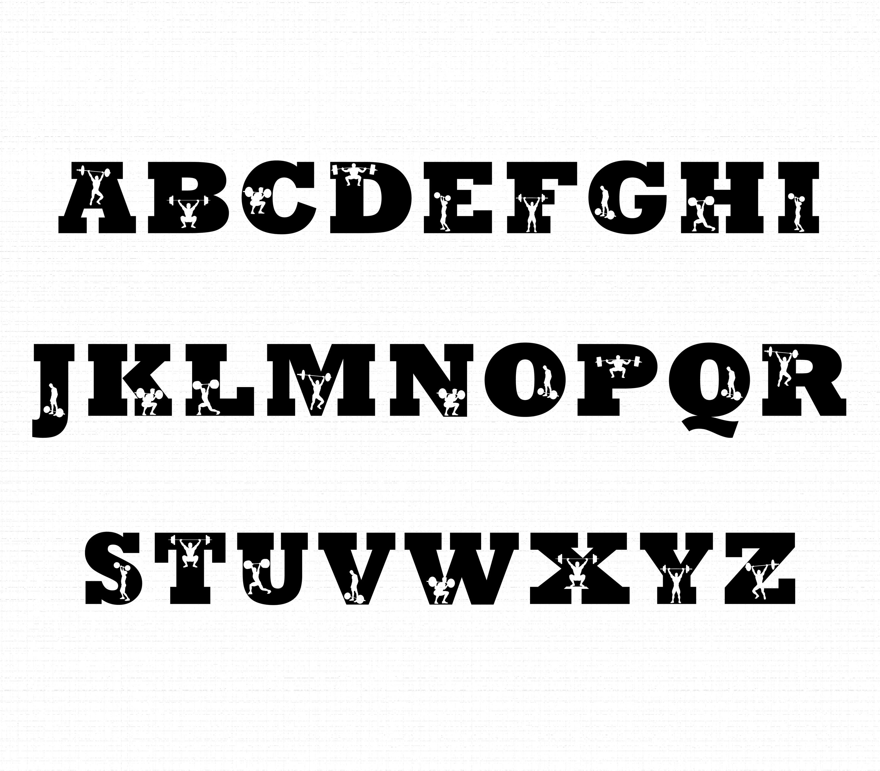 Weight Lifting Font Svg, Weight Lifting Letters Svg Png, Alphabet Font ...