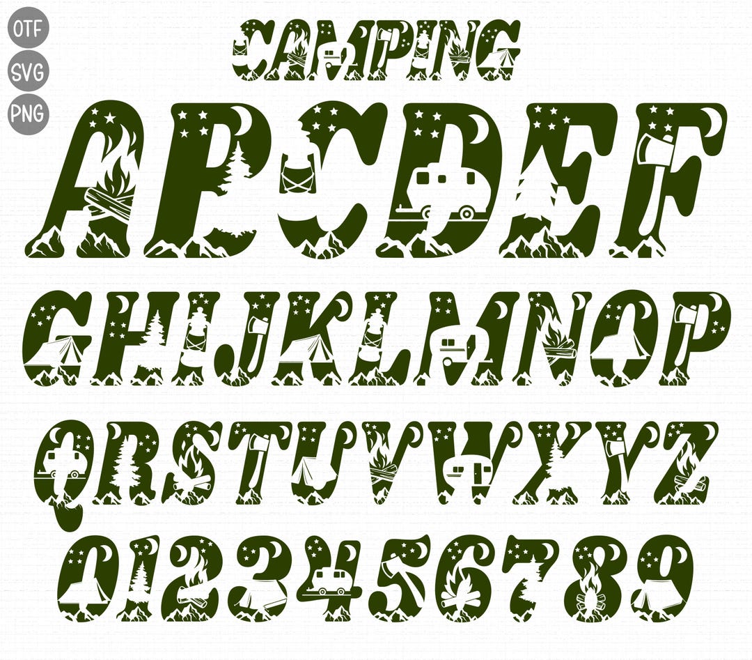 Camping Font Svg, Camping Letters Svg Png, Alphabet Font Svg, Camping ...