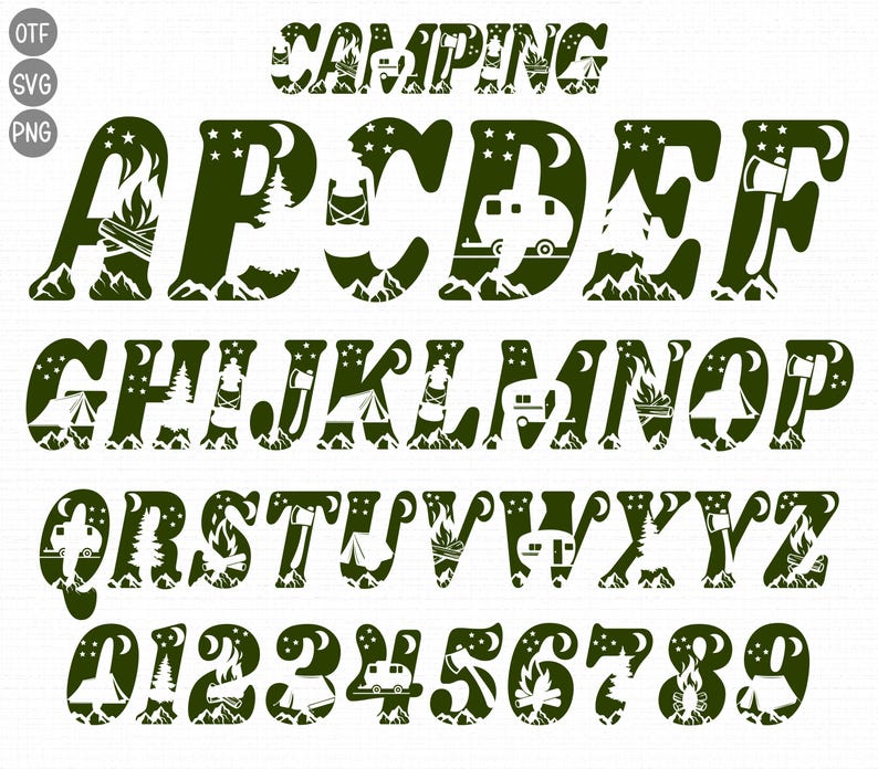 Camping Font Svg, Camping Letters Svg Png, Alphabet Font Svg, Camping ...