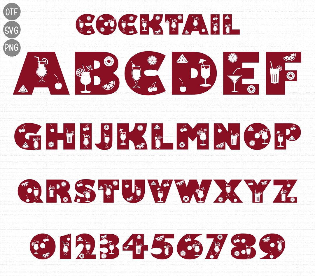 Cocktail Font Svg, Cocktail Letters Svg Png, Alphabet Font Svg ...