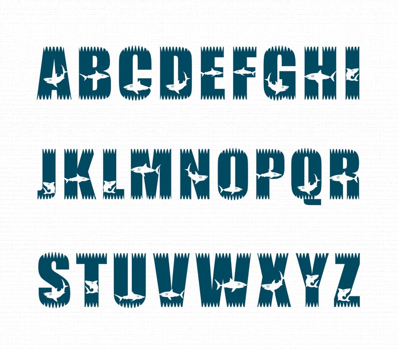 Shark Font Svg, Shark Letters Svg Png, Alphabet Font Svg, Shark ...