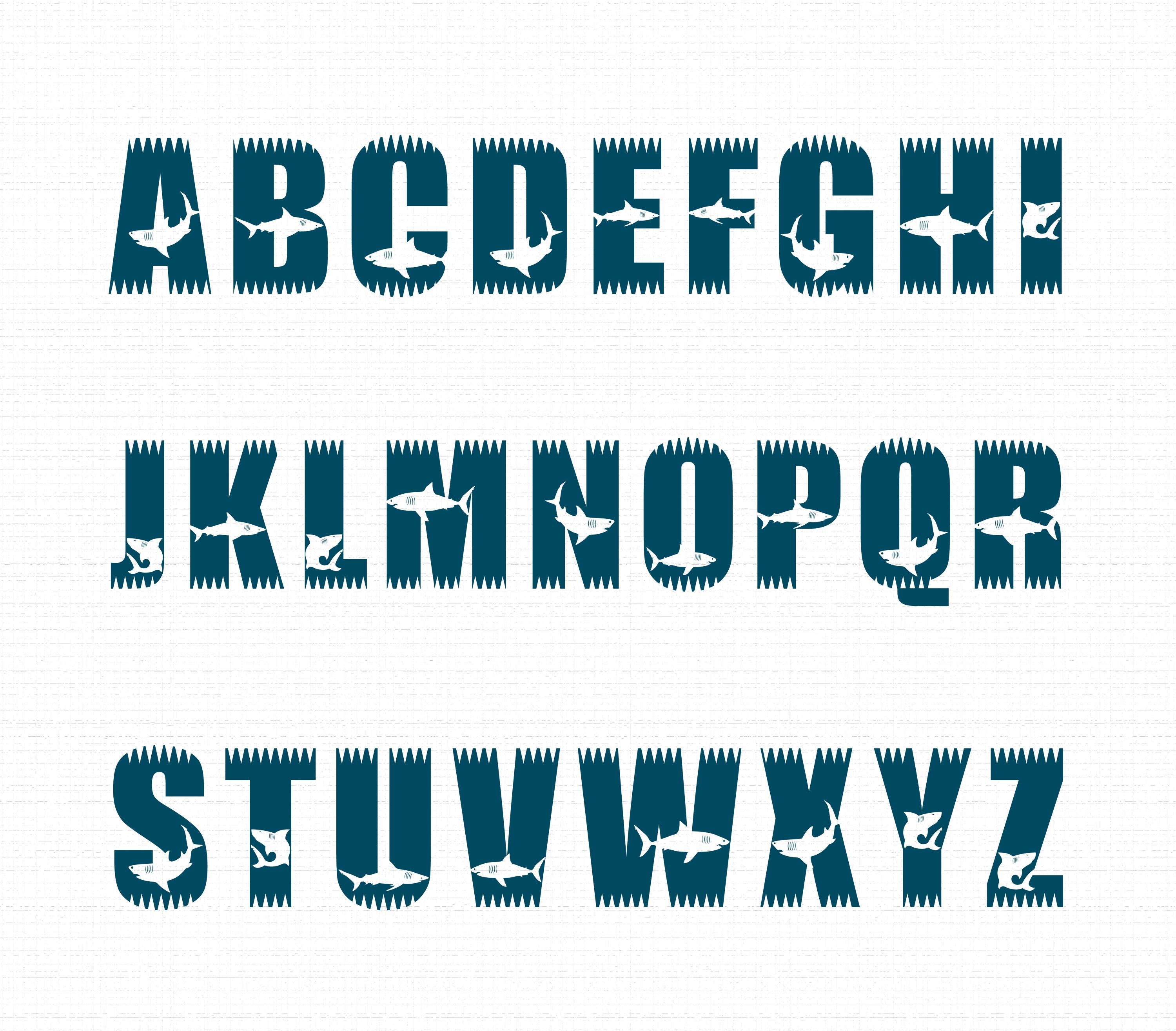 Shark Font Svg, Shark Letters Svg Png, Alphabet Font Svg, Shark ...