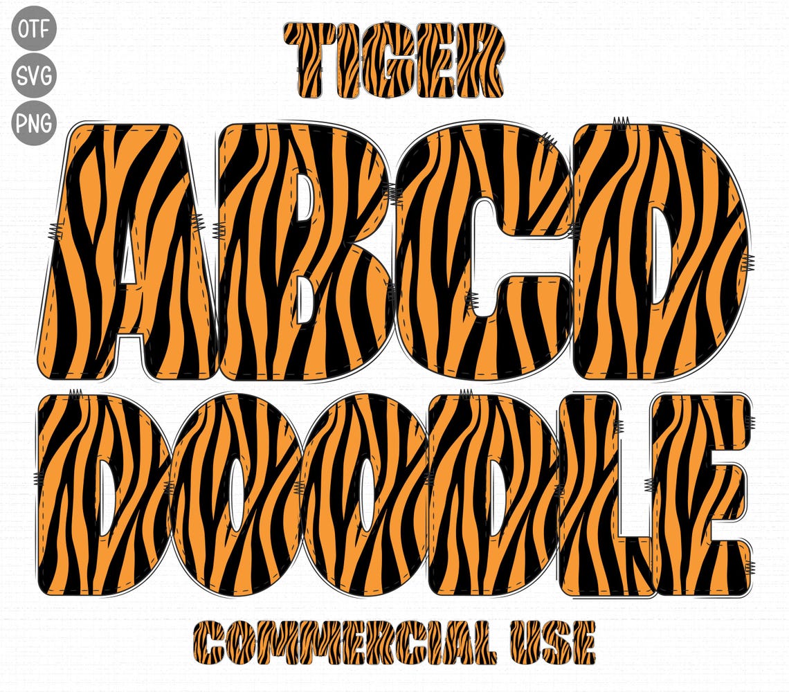 Tiger Doodle Font Alphabet: SVG & PNG Files (digital Download for ...