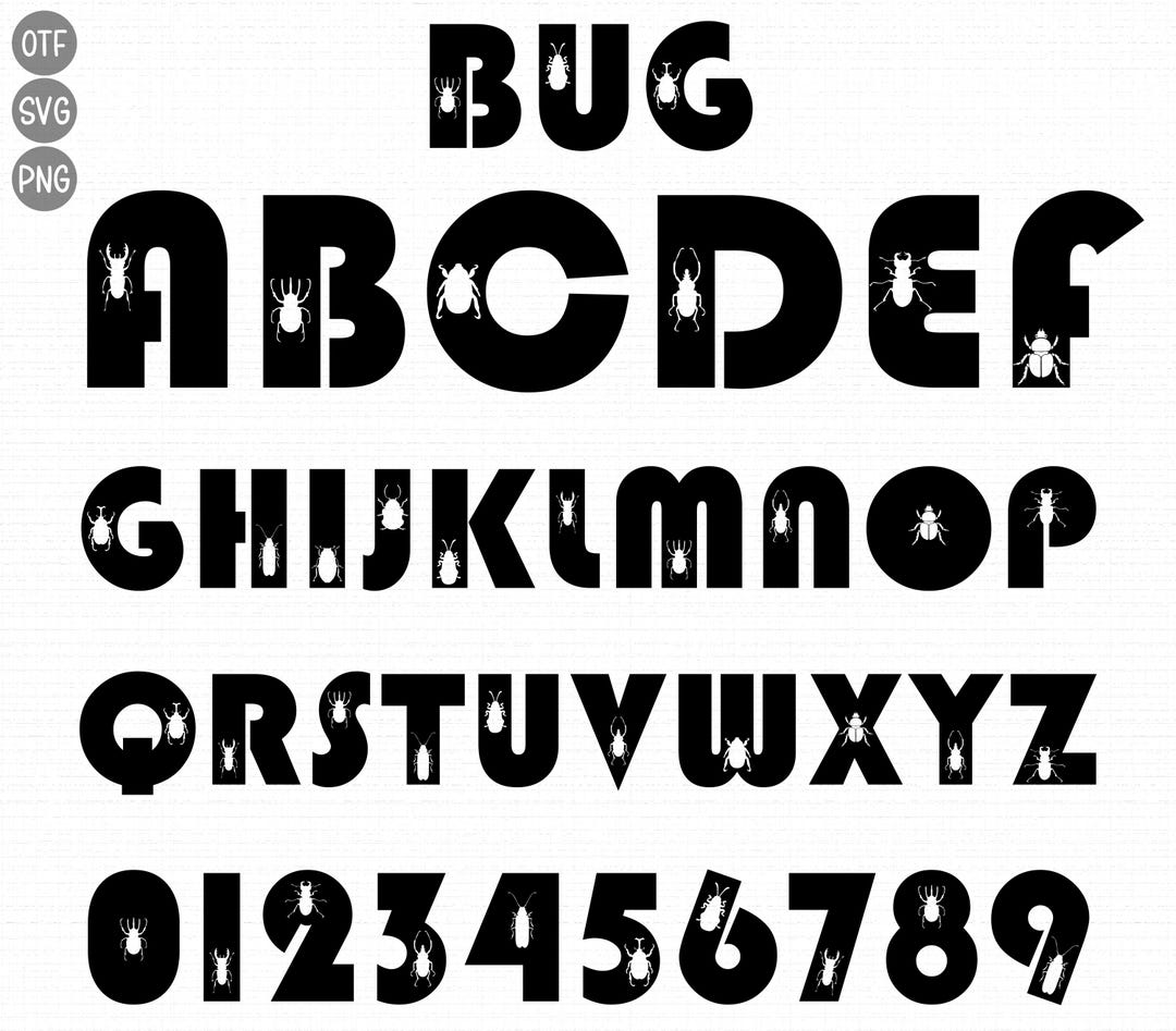 Bug Alphabet SVG Font, Insect Silhouette Letters A-Z, Cricut ...