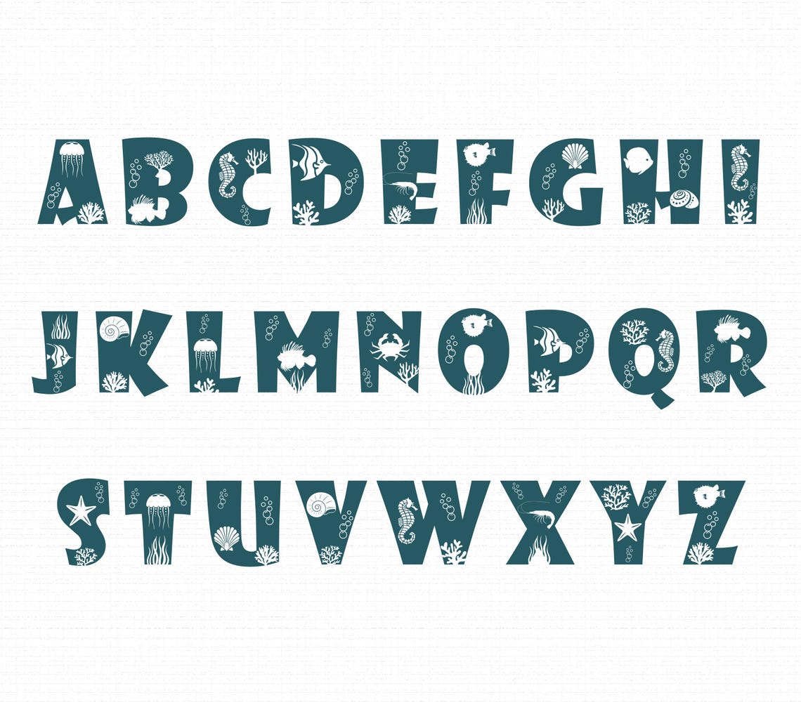 Ocean Font Svg, Ocean Letters Svg Png, Alphabet Font Svg, Ocean ...